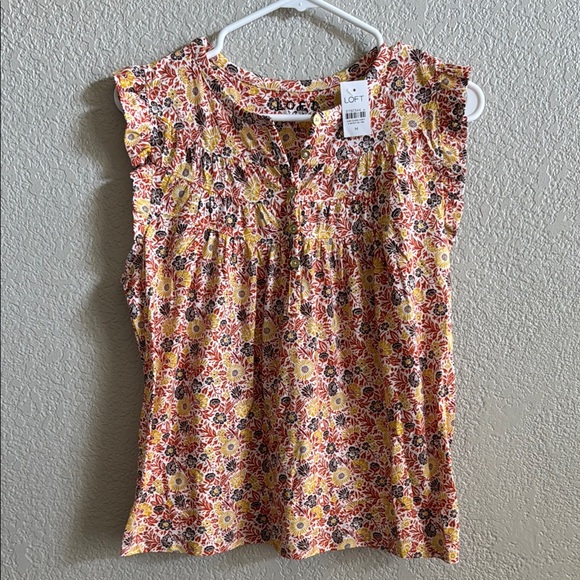 LOFT | Tops | Loft Cap Sleeve Yellow Orange Ruffled Top | Poshmark